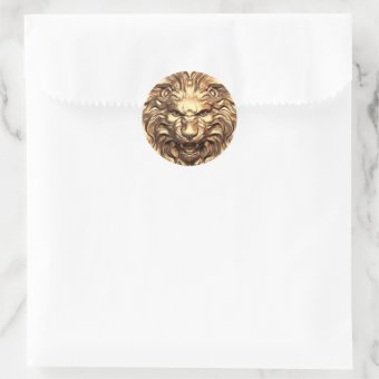 Roaring Gold Lion Head Classic Round Sticker | Zazzle