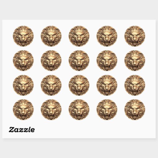 Roaring Gold Lion Head Classic Round Sticker | Zazzle