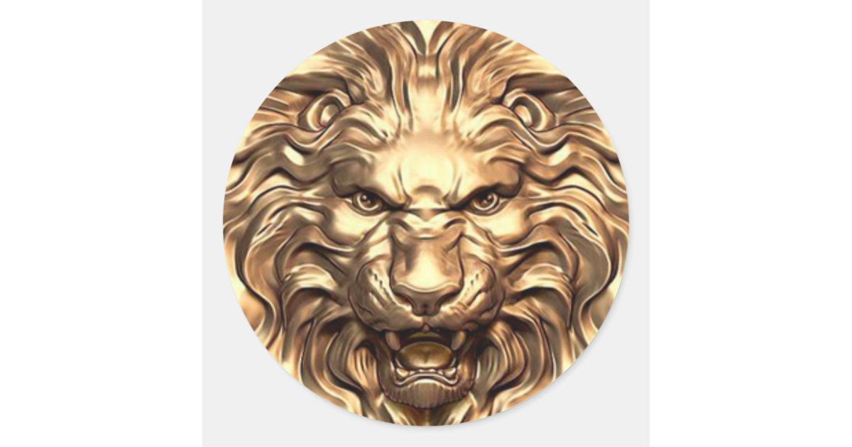 Roaring Gold Lion Head Classic Round Sticker | Zazzle