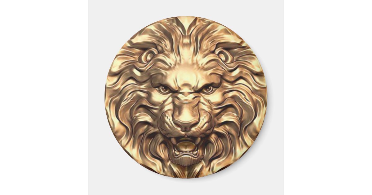 Roaring gold lion head magnet | Zazzle