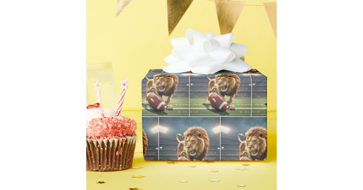Roaring Lion In Football Stadium Wrapping Paper | Zazzle