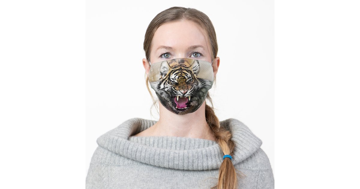 Roaring Tiger Adult Cloth Face Mask | Zazzle