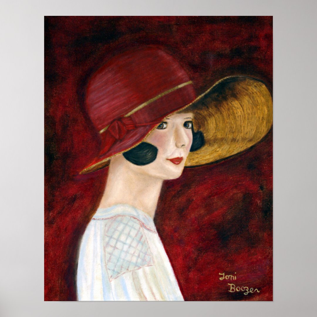 Roaring Twenties 1920s Flapper Girl in Red Hat Poster | Zazzle