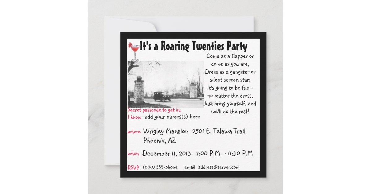Roaring Twenties Prohibition Theme Party Invitation | Zazzle