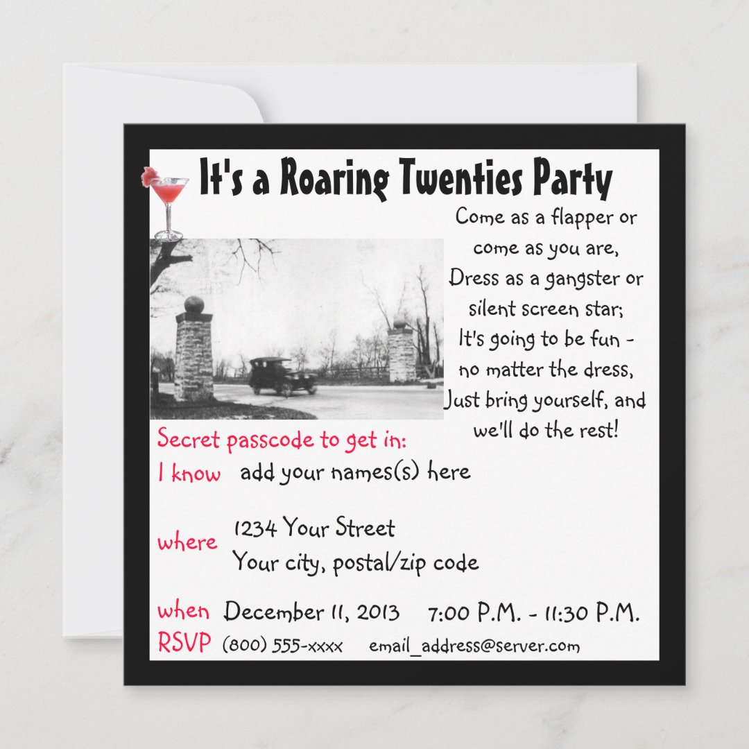 Roaring Twenties Speakeasy Theme Party Invitation | Zazzle