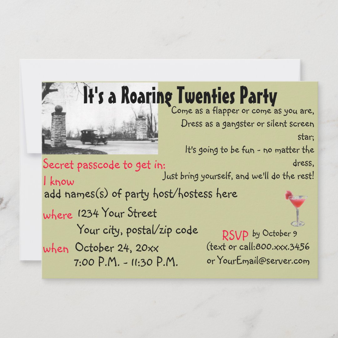 Roaring Twenties Speakeasy Theme Party Invitation | Zazzle