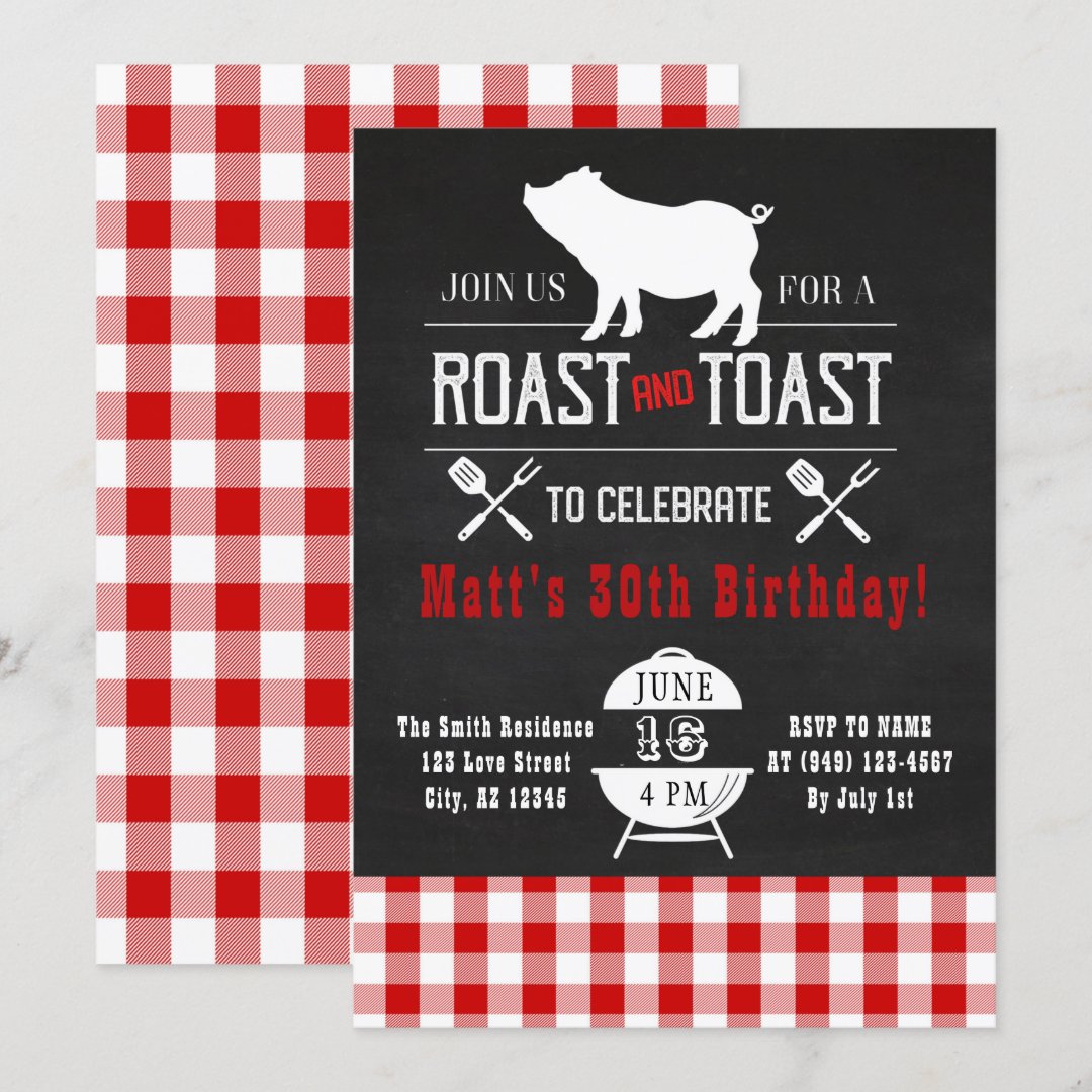 Roast & Toast Hog Roast Birthday Rustic Chalkboard Invitation | Zazzle