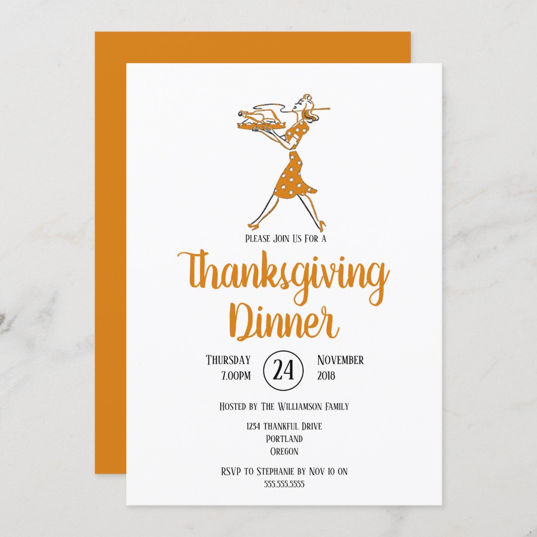 Roasting Turkey Retro Thanksgiving Dinner Invitation | Zazzle