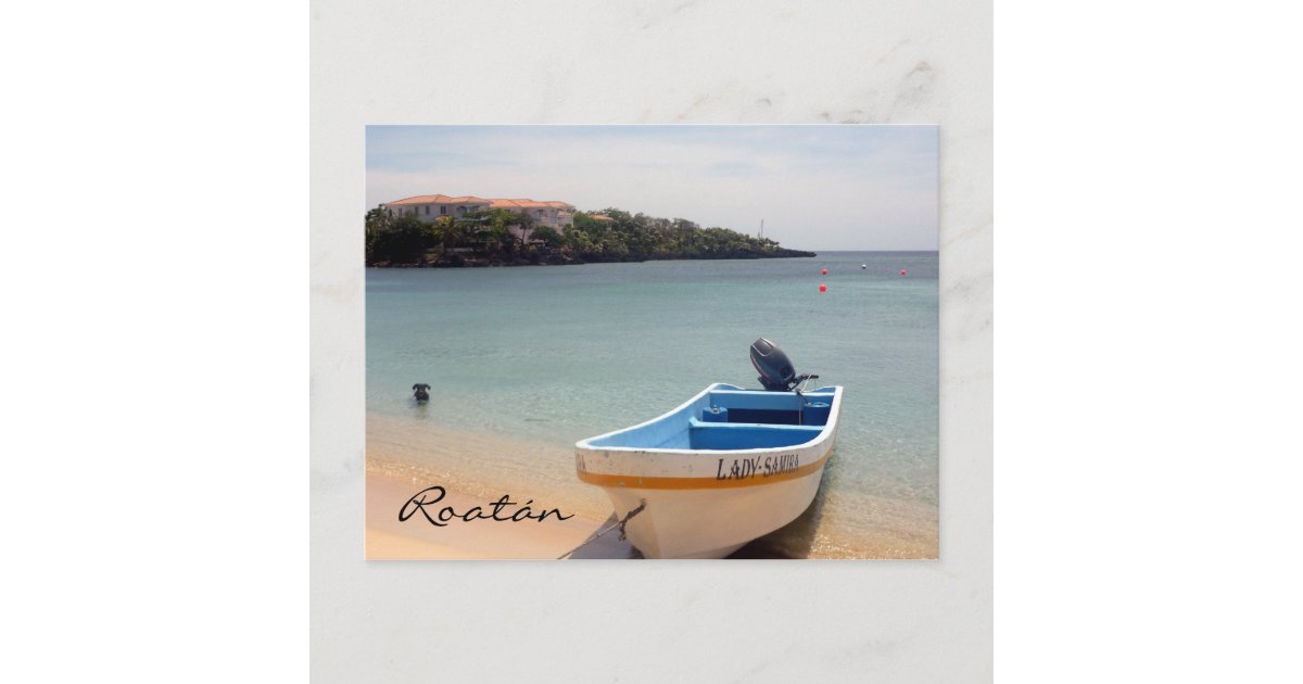 roatán boat postcard | Zazzle
