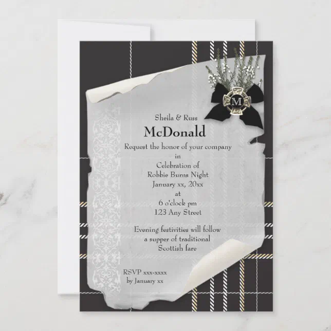 Robbie Burns Black Tartan Invitation | Zazzle