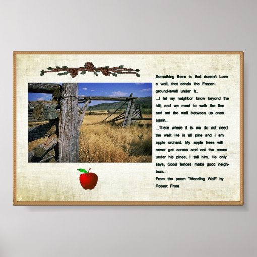 Robert Frost poem fence picture poster | Zazzle