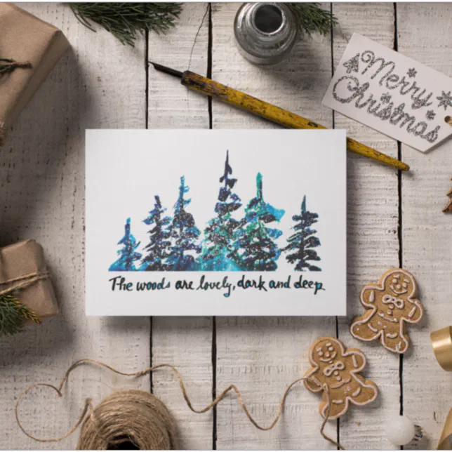 Robert Frost Poem Hand-Drawn Pine Forest Card | Zazzle