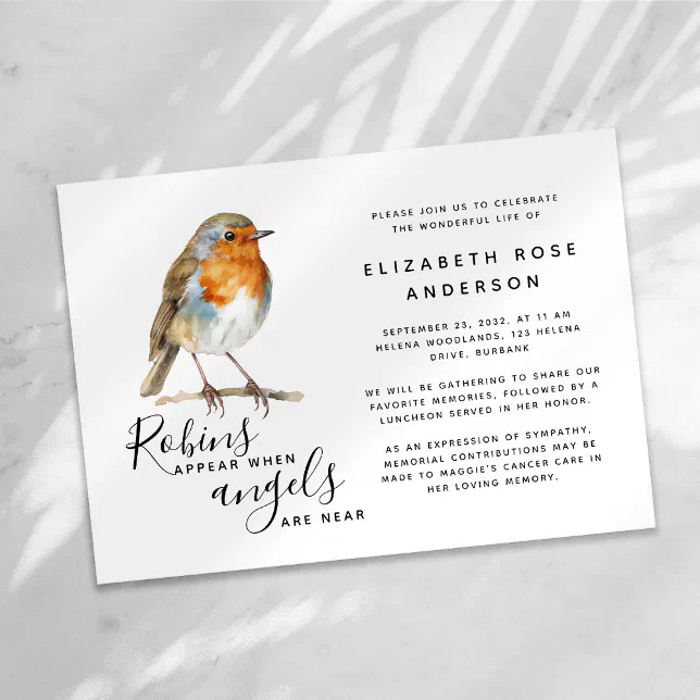 Robin Celebration of Life Memorial Service Invitation | Zazzle