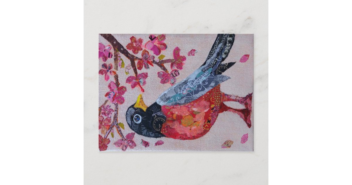 Robin - collage art postcard | Zazzle