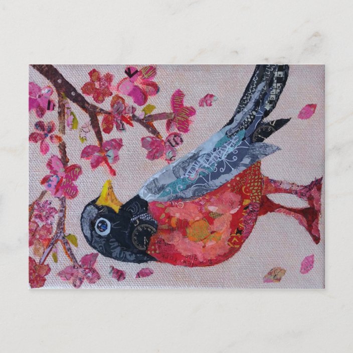 Robin - collage art postcard | Zazzle.com