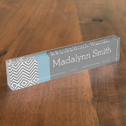 Robin Egg Blue and Gray Chevrons Custom Name Desk Name Plate | Zazzle