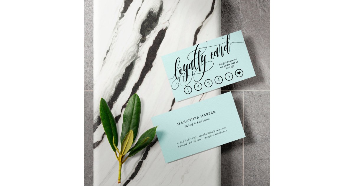 Robin Egg Blue Calligraphy Loyalty Punch Card | Zazzle