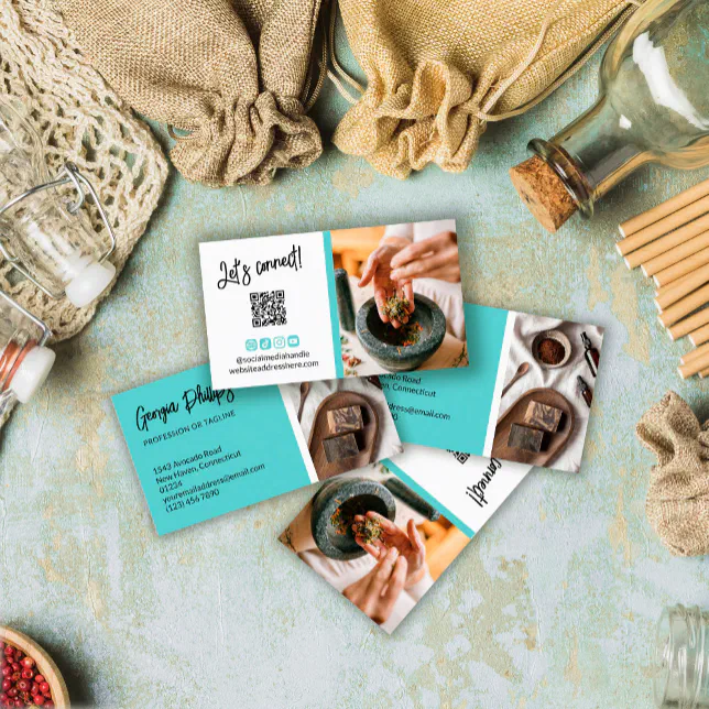 Robin Egg Blue Social Media Icons QR Code Photo Business Card | Zazzle