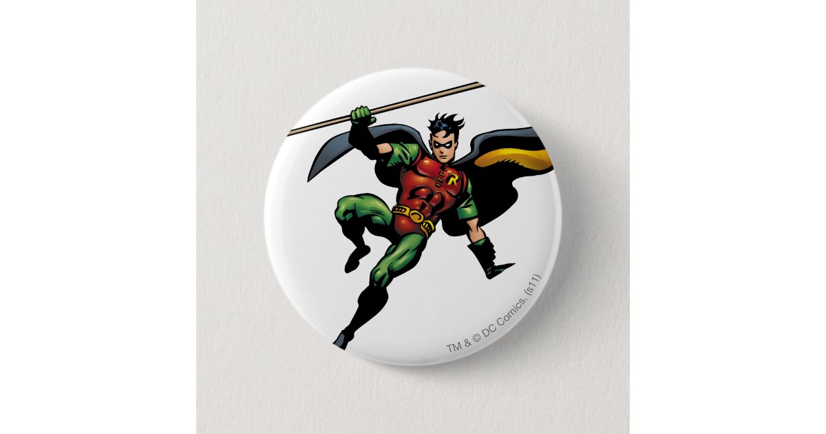 Robin with Staff Pinback Button | Zazzle