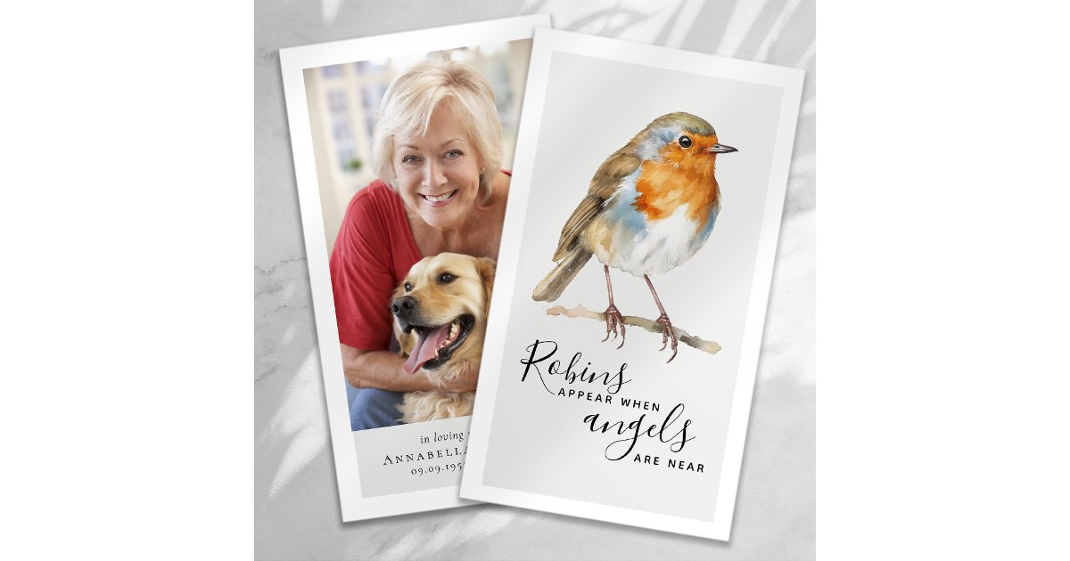Robins Appear Angels Near Memorial Card | Zazzle