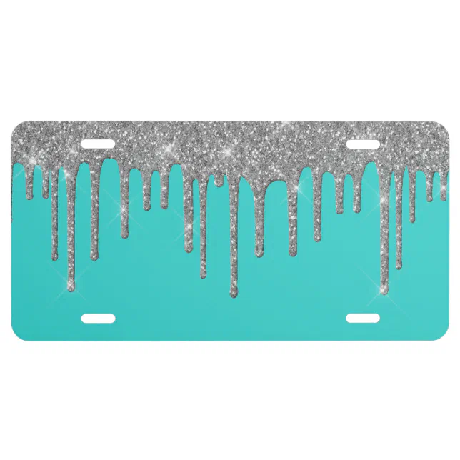 Robin's Egg Blue Teal Turquoise Silver Glitter License Plate | Zazzle