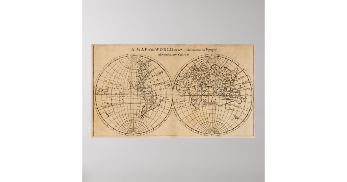 Robinson Crusoe's Map of the World Poster | Zazzle
