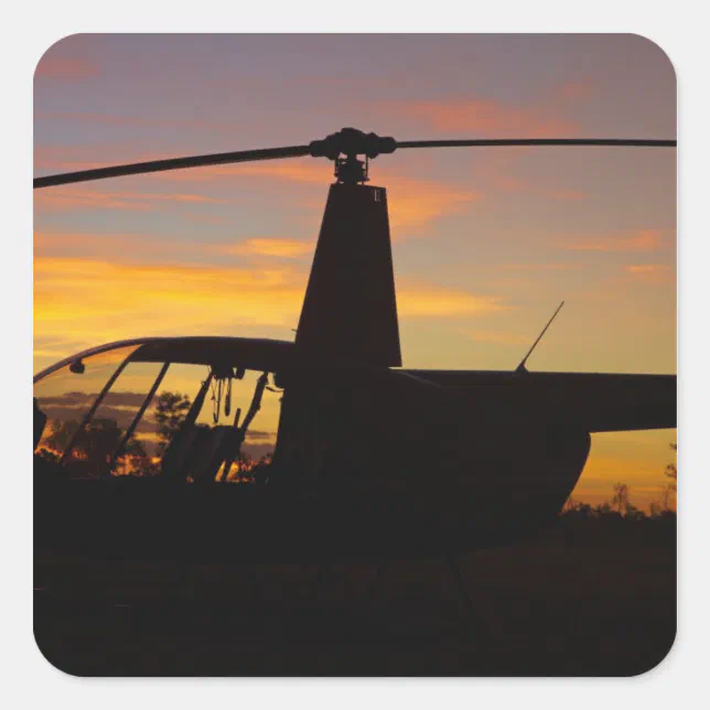 Robinson R44 helicopter at sunset Square Sticker | Zazzle