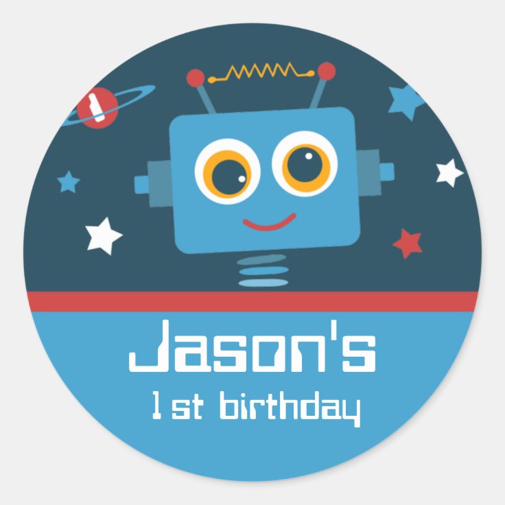 Robot 1st Birthday Custom Stickers | Zazzle