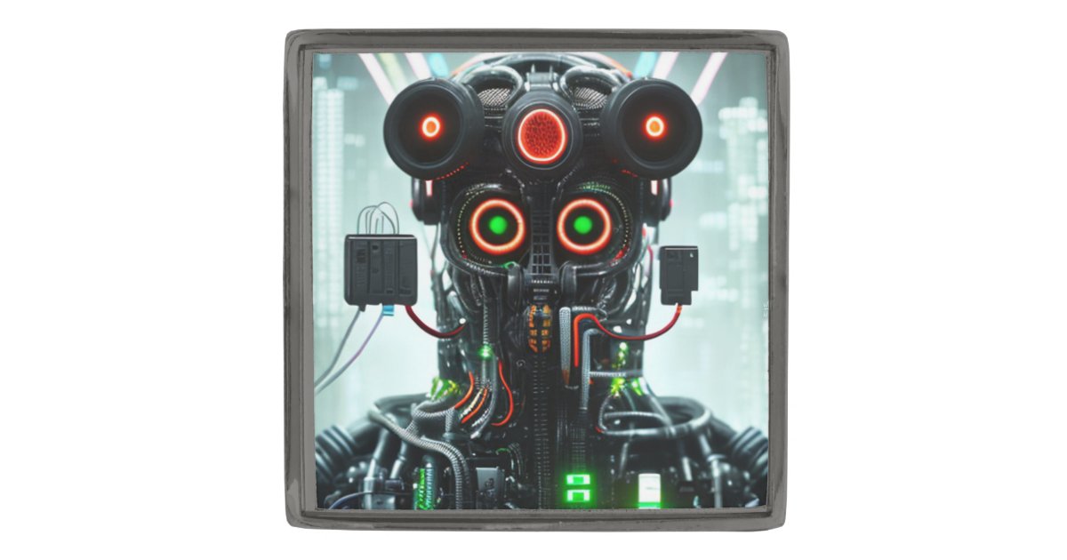 Robot 5 gunmetal large square lapel pin | Zazzle