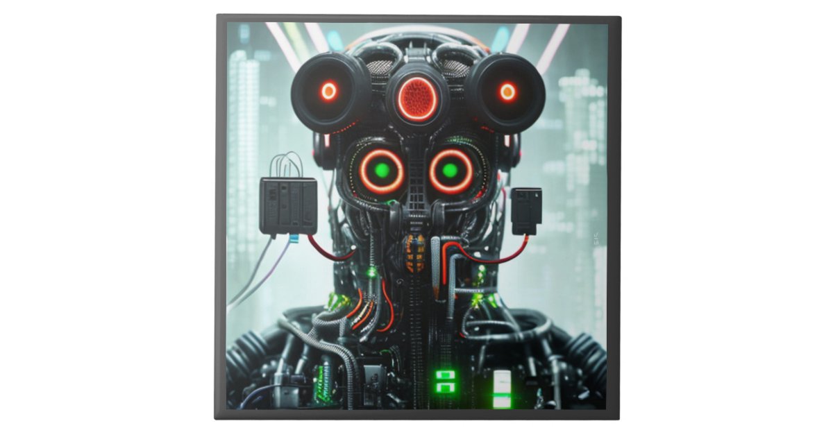 Robot 5 large ceramic tile | Zazzle