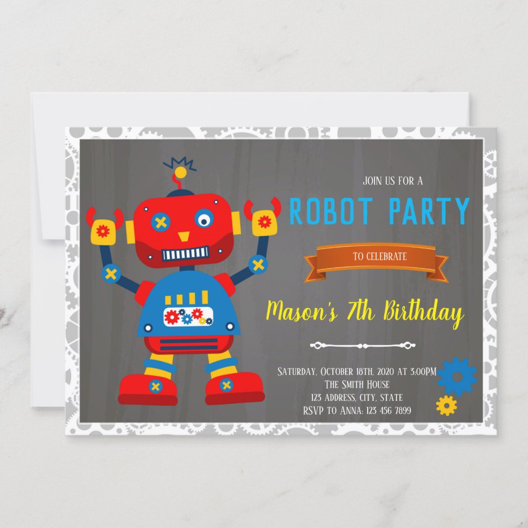 Robot birthday invitation | Zazzle