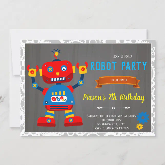 Robot birthday invitation | Zazzle