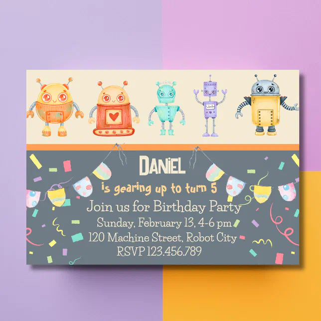 Robot Birthday Party Invitation | Zazzle