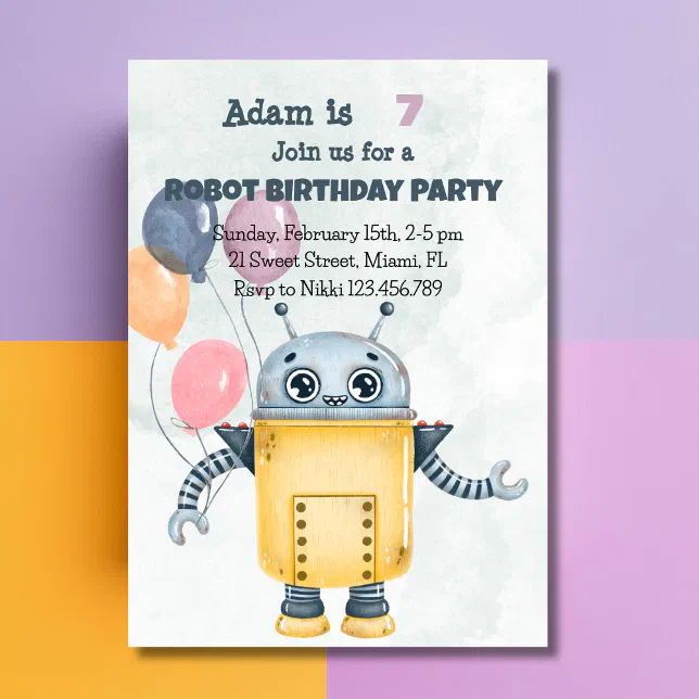 Robot Birthday Party Invitation | Zazzle