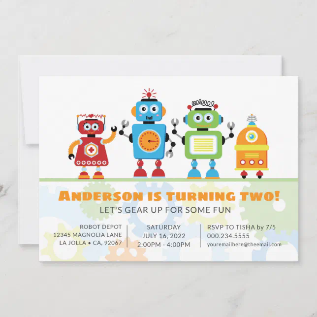 Robot Birthday Party Invitation | Zazzle