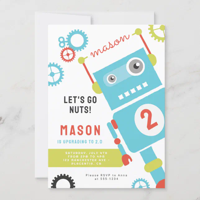 Robot Birthday Party invitations | Zazzle