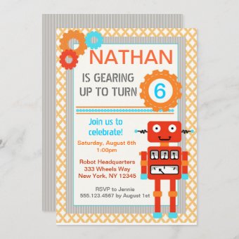 Robot Birthday Party Invitations - Modern | Zazzle