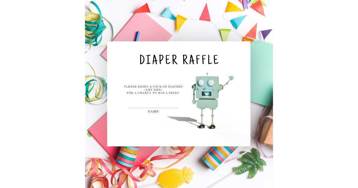 robot boy Baby Shower - diaper raffle Enclosure Card | Zazzle