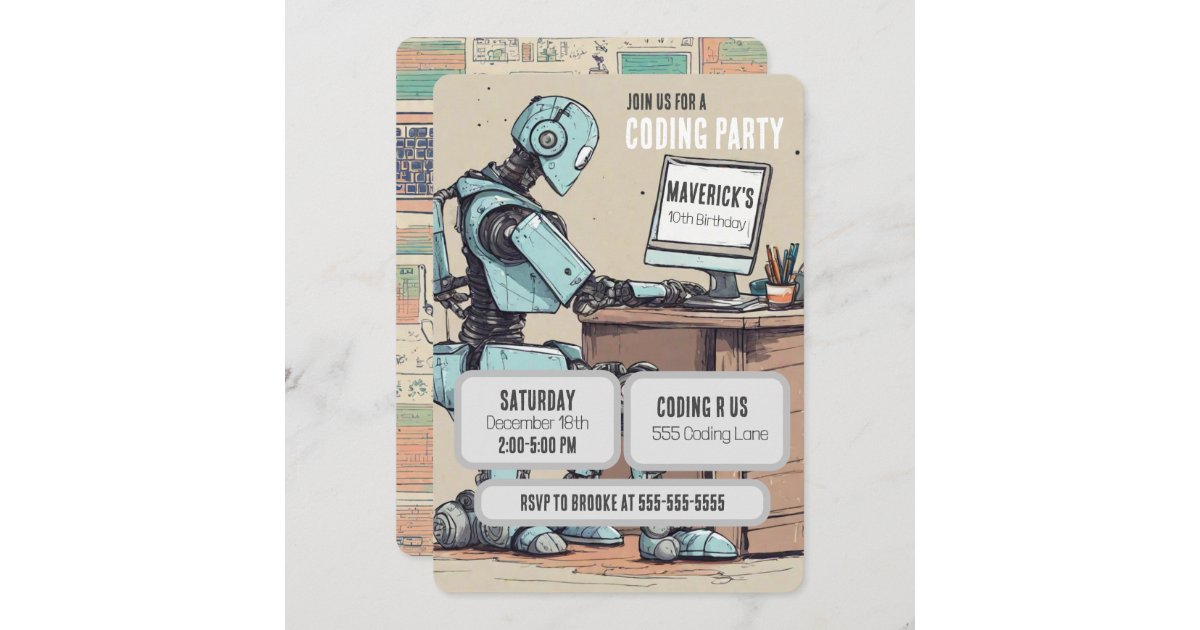 Robot Coding Birthday Party Invitation | Zazzle