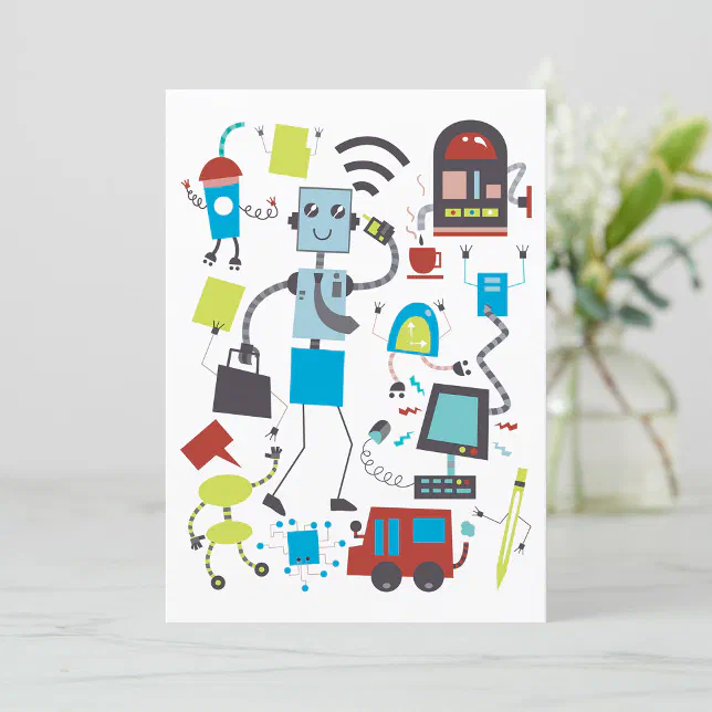 Robot Doodles Invitation | Zazzle