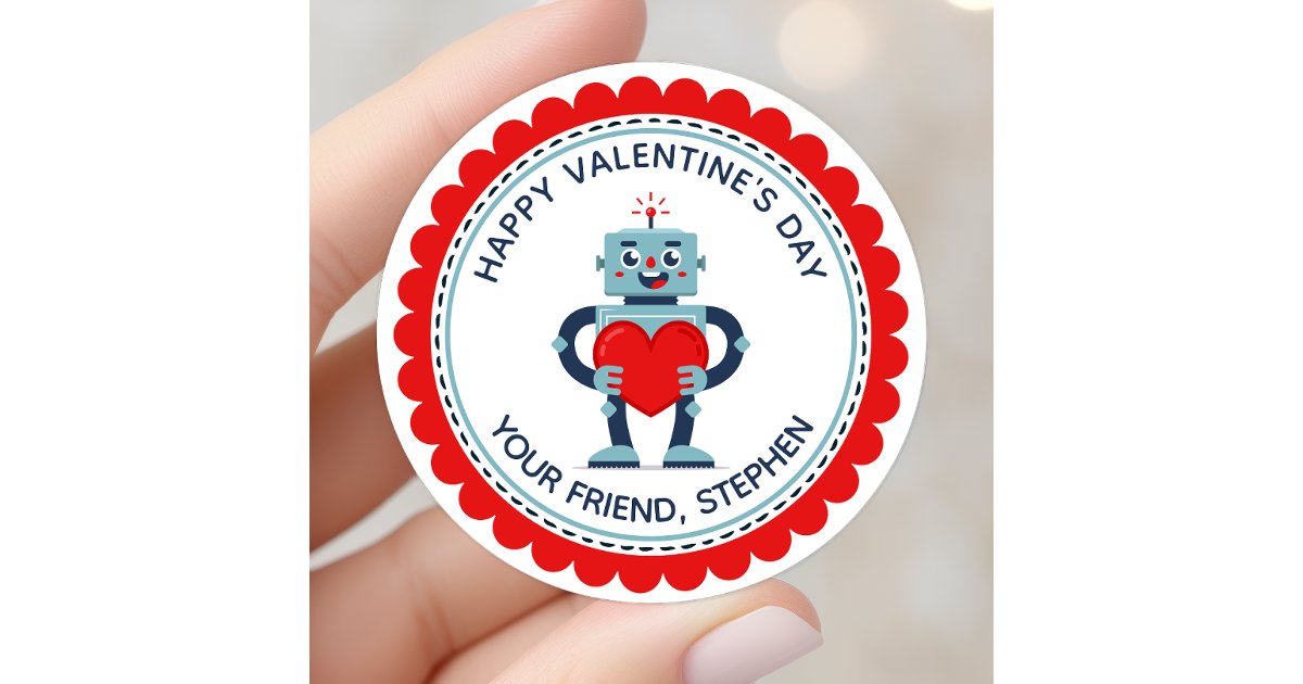 Robot Heart Cute Personalized Valentine Classic Round Sticker | Zazzle