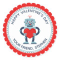 Robot Heart Cute Personalized Valentine Classic Round Sticker | Zazzle