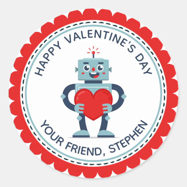 Robot Heart Cute Personalized Valentine Classic Round Sticker | Zazzle