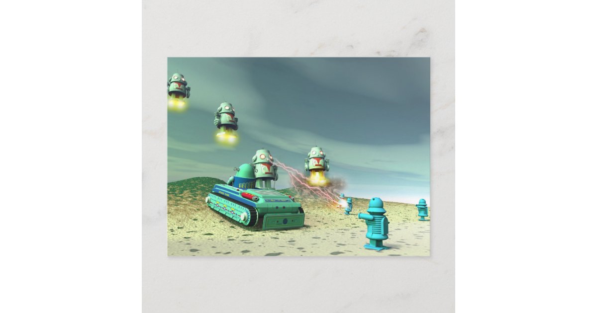 Robot Invasion From Above Postcard | Zazzle