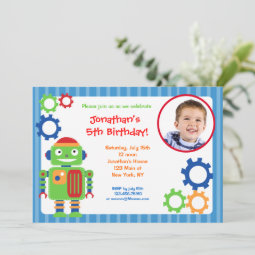 Robot Photo Birthday Invitations | Zazzle