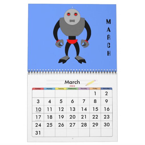Robot sci-fi cartoon fun science fiction calendar | Zazzle
