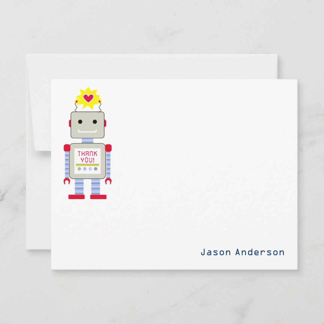 Robot Thank You Note Cards Personal Stationery | Zazzle