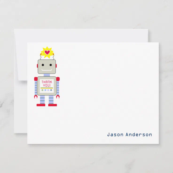 Robot Thank You Note Cards Personal Stationery | Zazzle