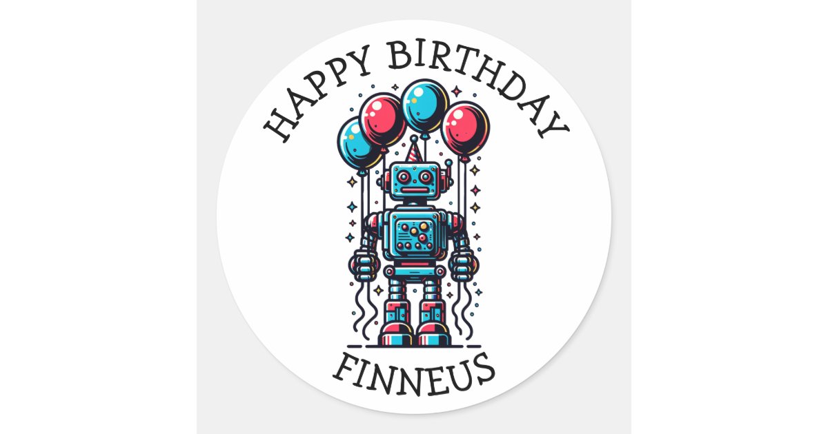 Robot Themed Boy's Happy Birthday Classic Round Sticker | Zazzle