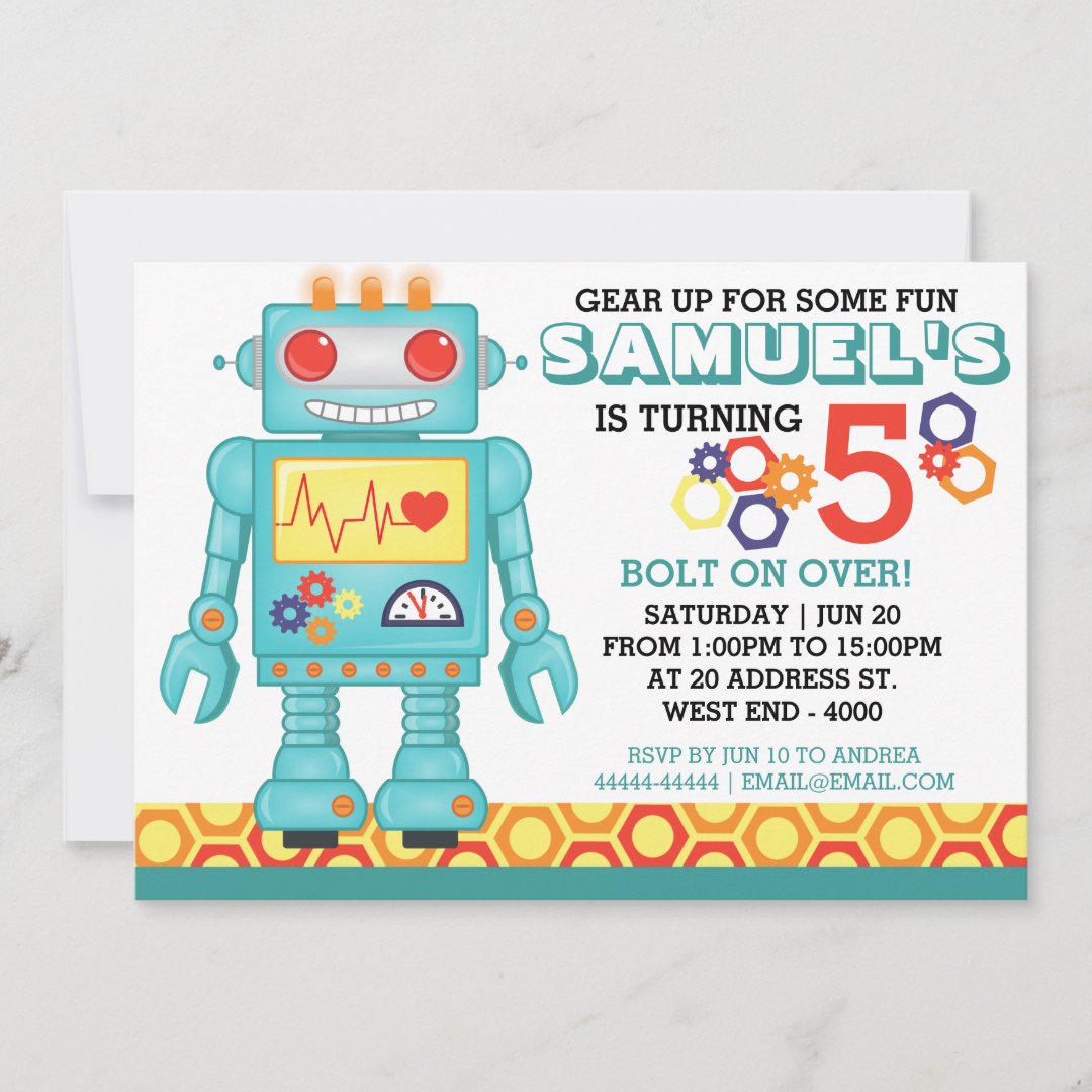 Robot Themed Party Invitation | Zazzle